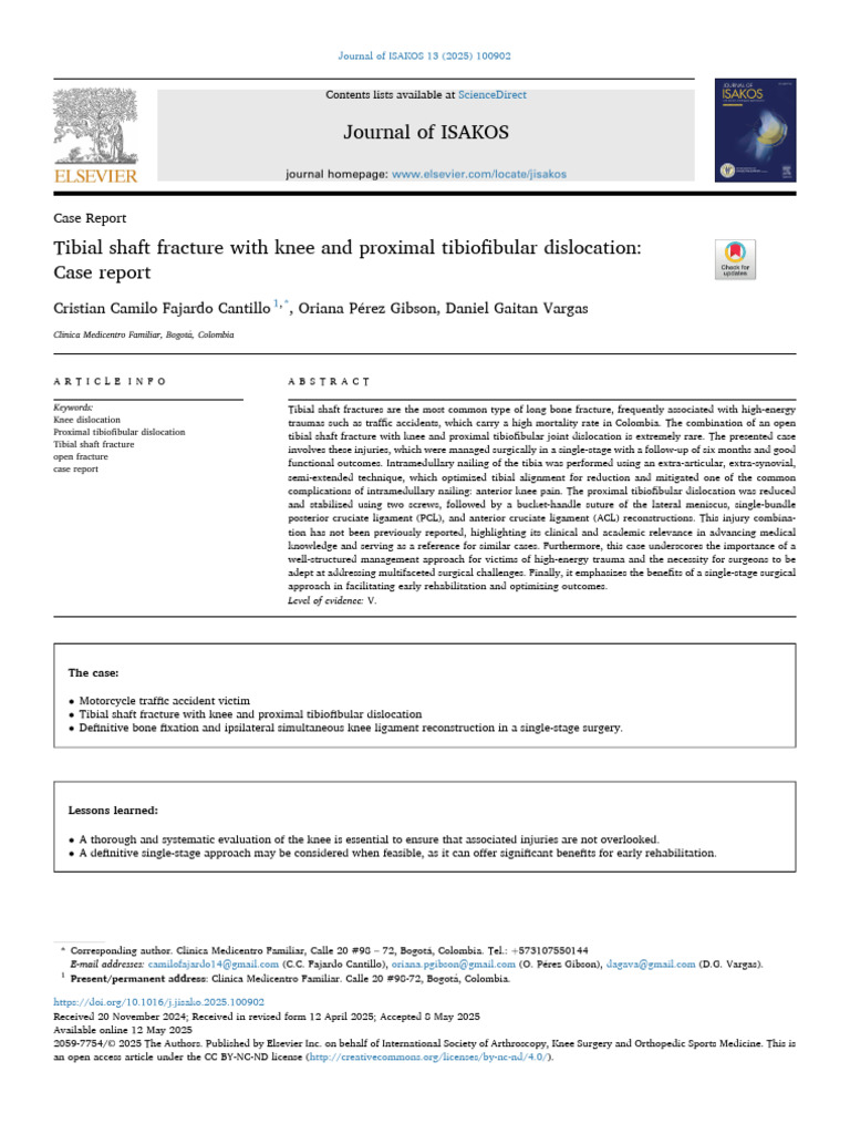 Tibial Shaft Fracture With Knee and Proximal Tibiofibular Dislocation ...