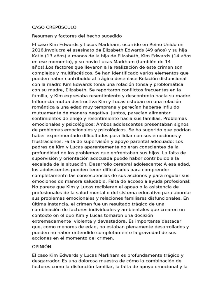 Crimen de Kim Edwards y Lucas Markham | PDF | Las emociones | Ira