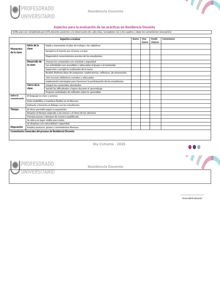 Grilla de Evaluacion - PUV - 5°C | PDF | Maestros | Aprendizaje