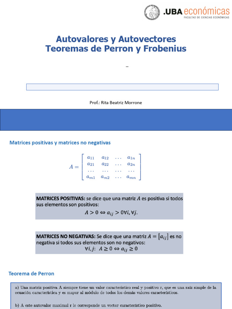 Complemento Clase 1.2 - Teoremas de Perron, Frobenius | PDF | Valores ...