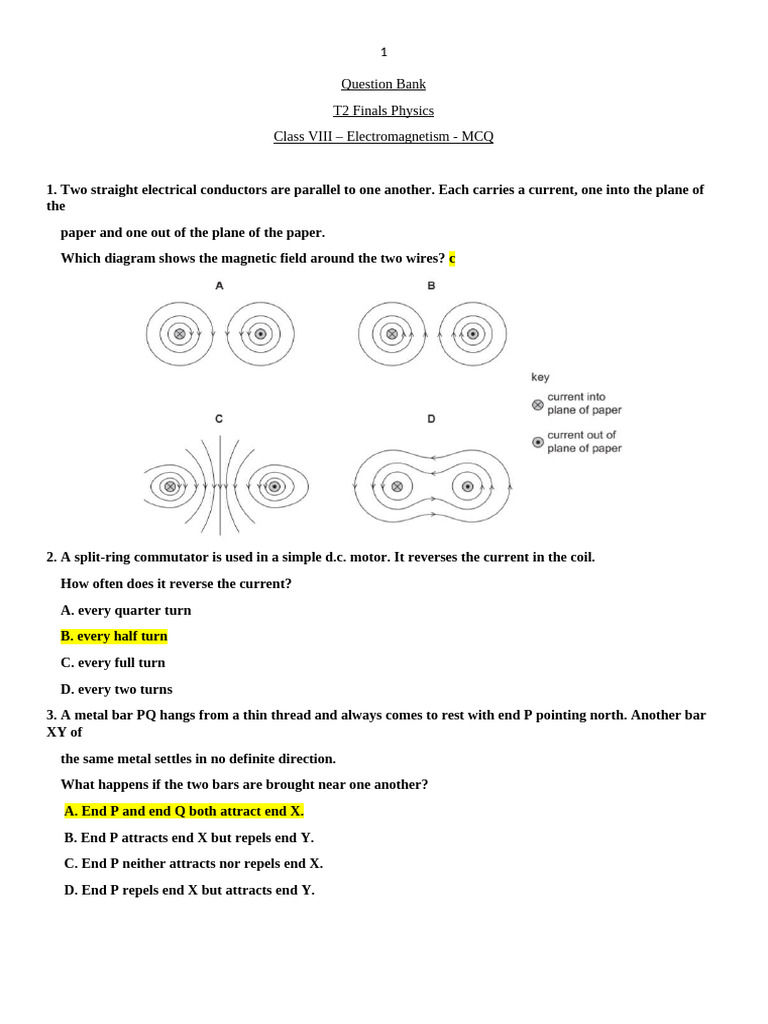 Question Bank T2 VIII - Electromagnetism | PDF | Magnetic Field | Magnet