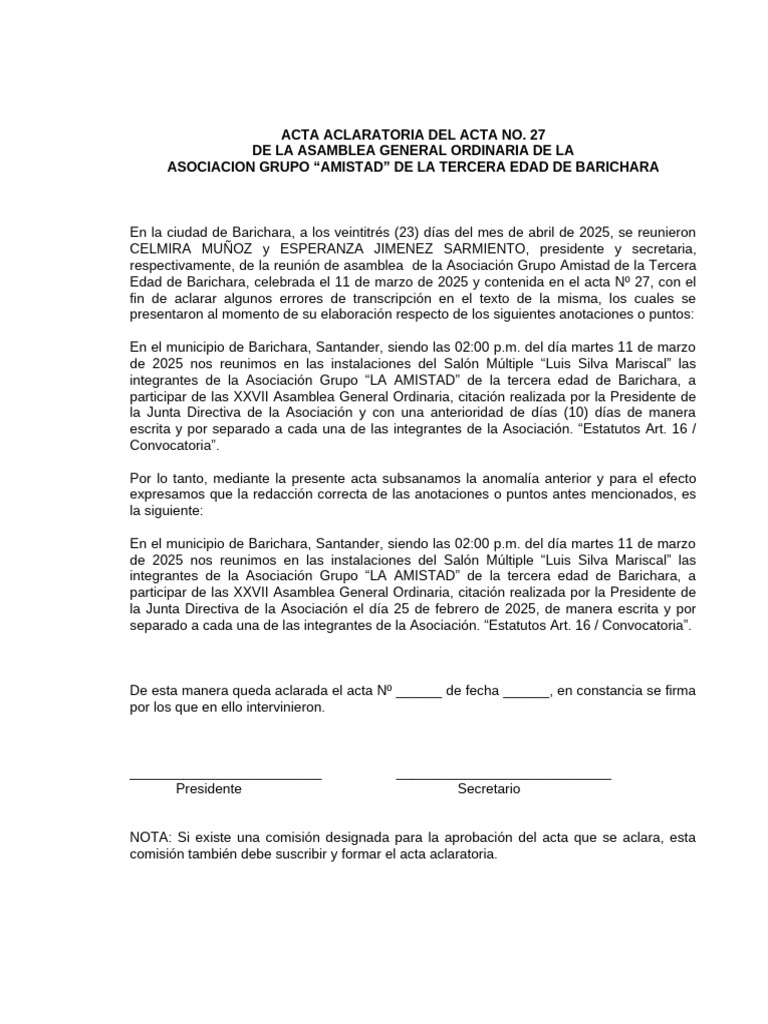 Modelo Acta Aclaratoria | PDF | Gobierno