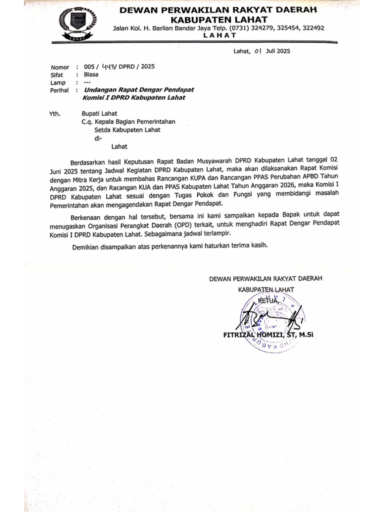 Undangan RDP Komisi I | PDF