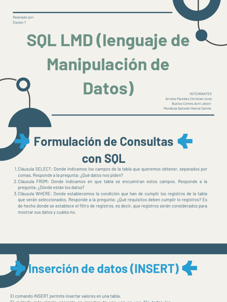 Equipo 7 SQL LMD (Lenguaje de Manipulación de Datos) | PDF | SQL | Gestión de datos