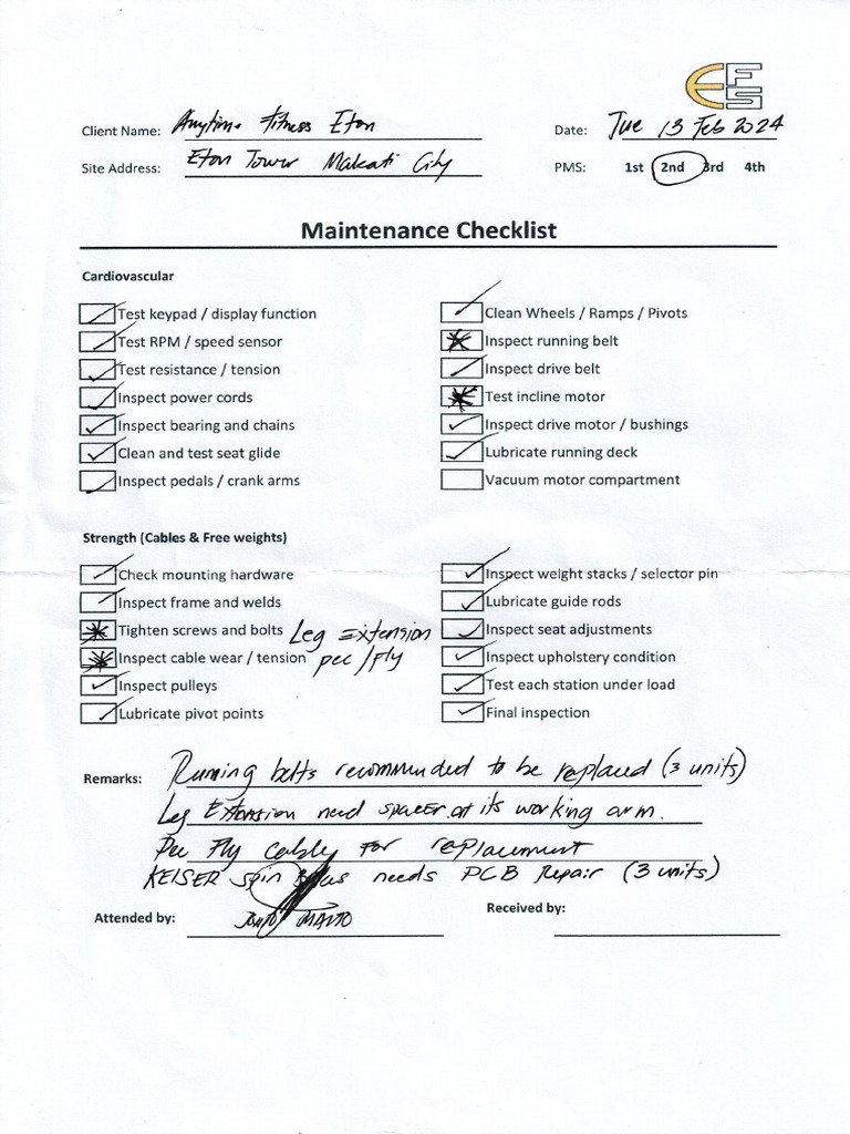 Maintenance Checklist - AF Eton 13 Feb 2024 | PDF