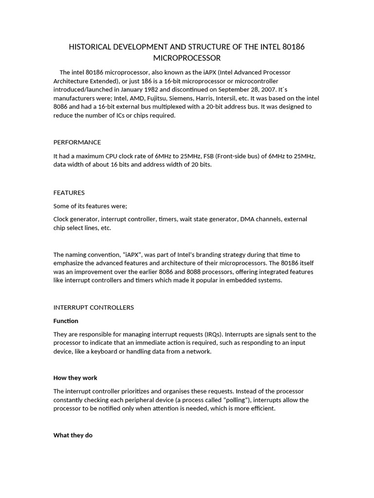 Historical Development and Structure of The Intel 80186 Microprocesso1 ...
