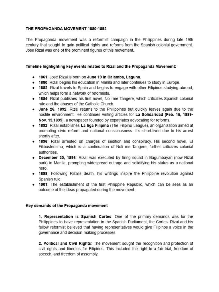 Rizal Notes Propaganda Movement | PDF | Philippines