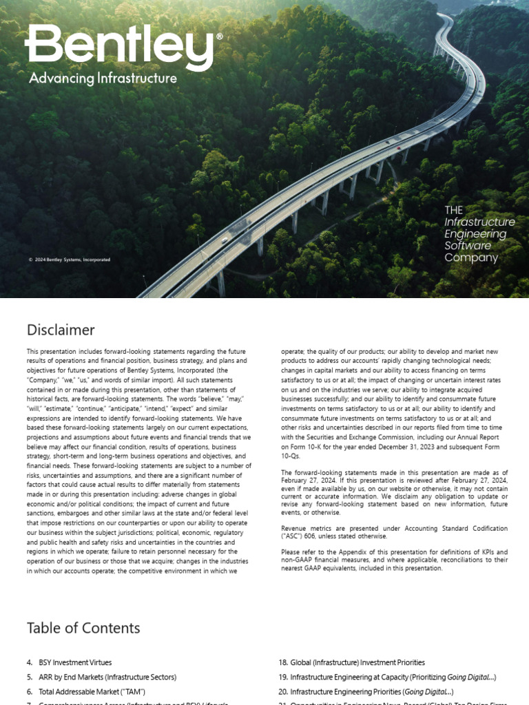 Bsy Introduction To Bentley Systems 2024 | PDF | Infrastructure | Risk