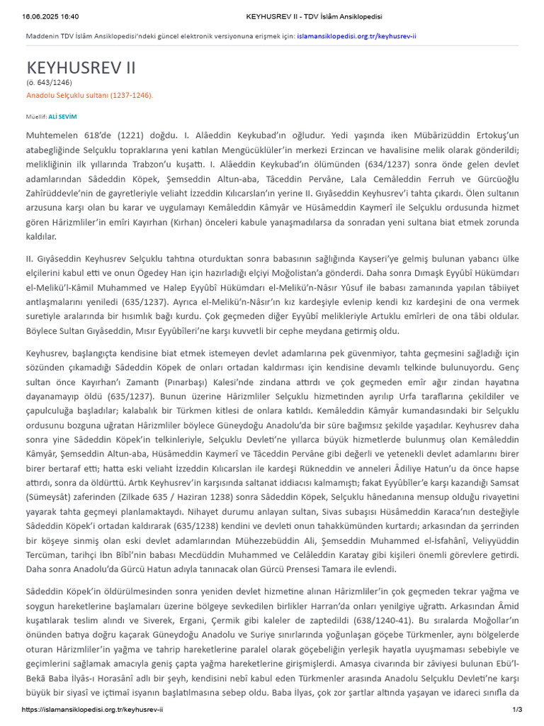 KEYHUSREV II - TDV İslâm Ansiklopedisi | PDF