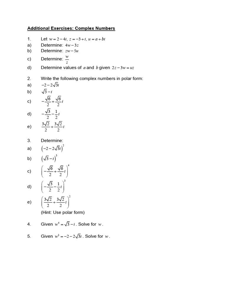 Additional Exercises COMPLEX | PDF