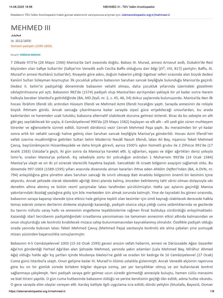 MEHMED III - TDV İslâm Ansiklopedisi | PDF