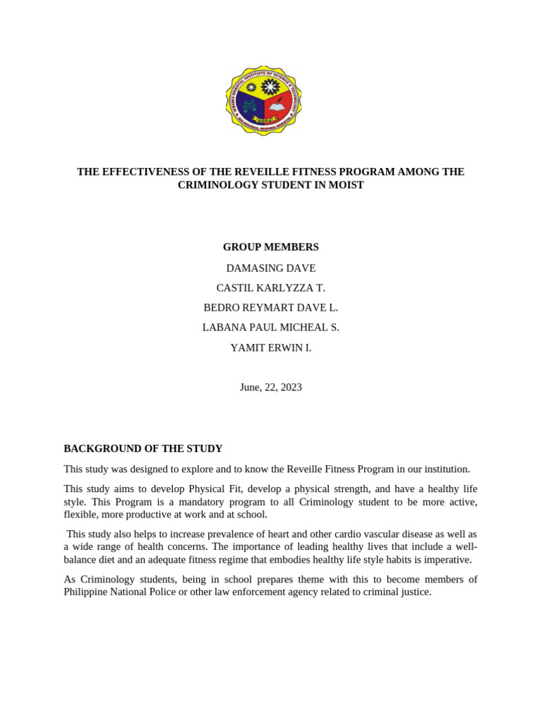 The Effectiveness of The Reveille Fitness Program Among The Criminology ...