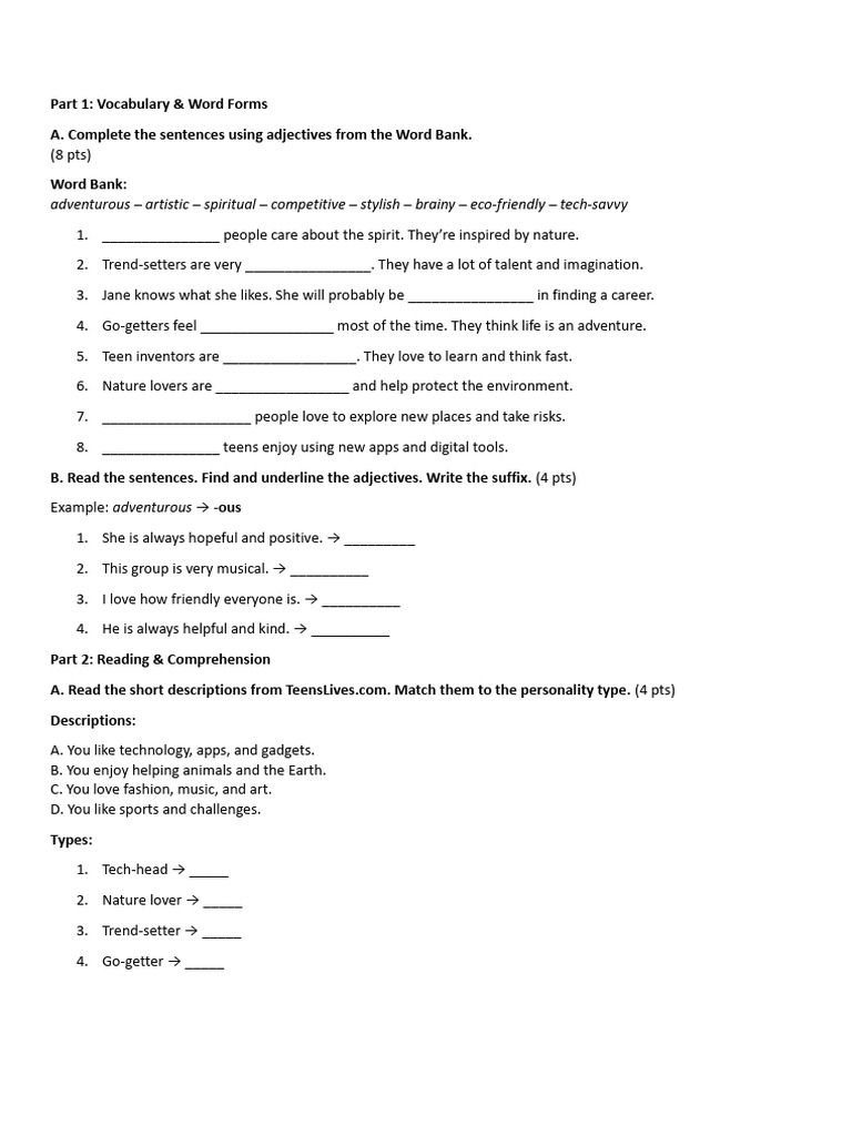Pre-Intermediate Vocabulary Activities | PDF | Grammar | Linguistics