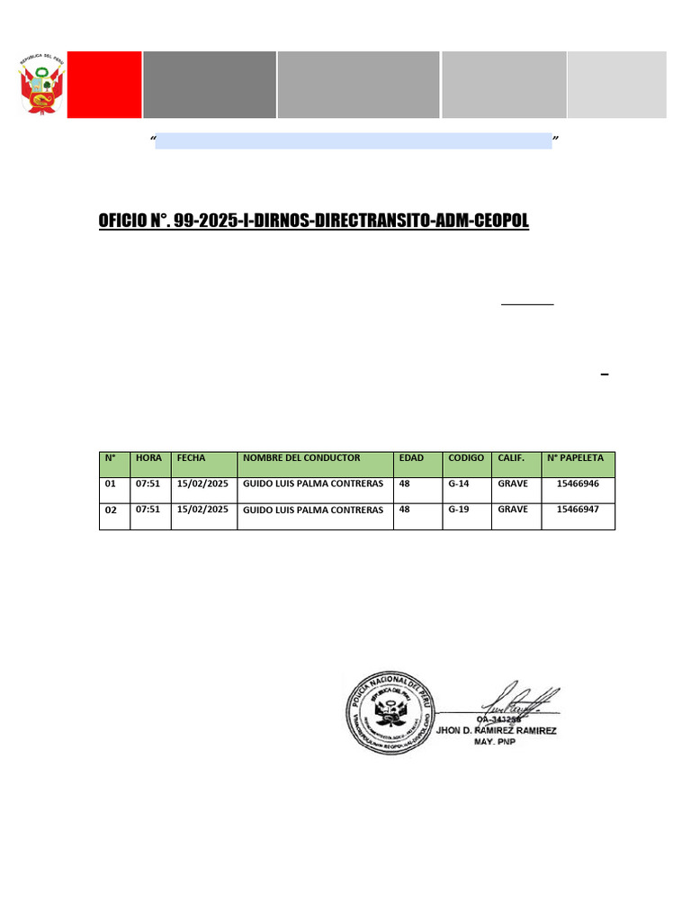 Oficio Remitiendo Papeletas f213 | PDF