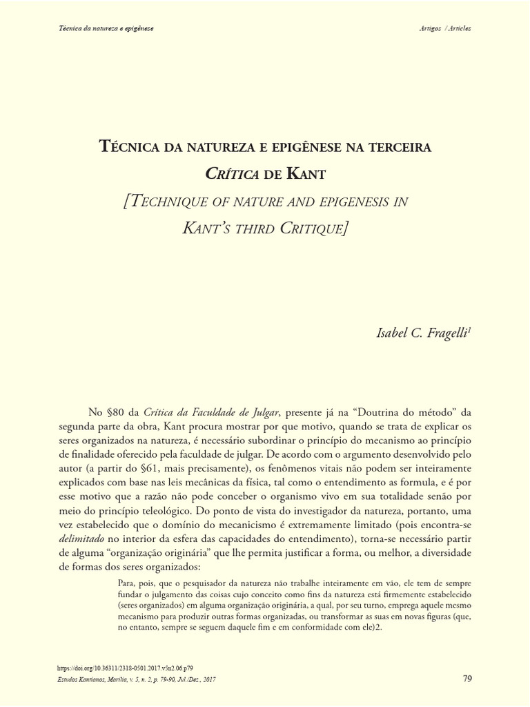 Epigênese e Teleologia em Kant | PDF | Immanuel Kant | Força