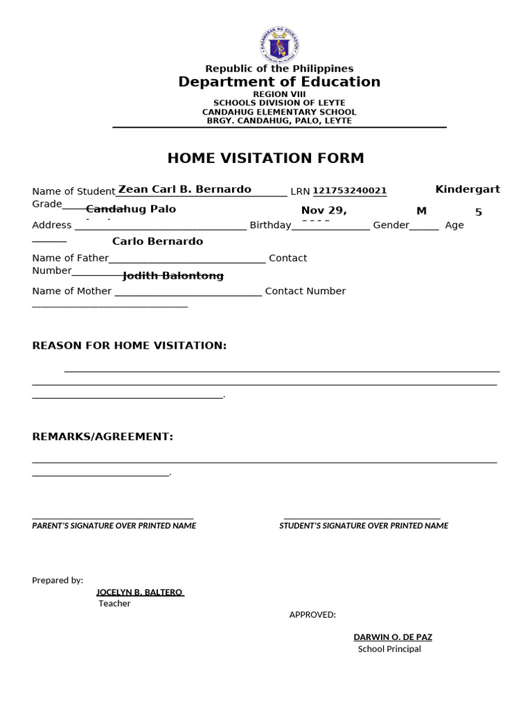 Home Visitation Form 2025 Template | PDF | Philippines | Public ...