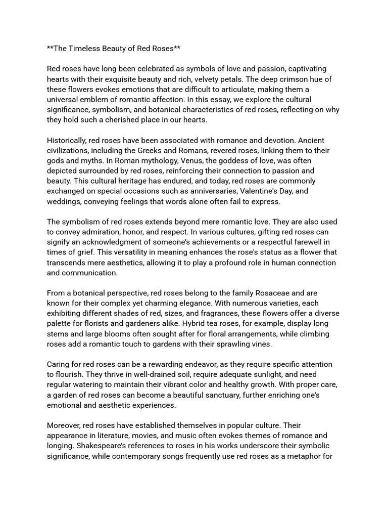 The Timeless Beauty of Red Roses | PDF | Rose | Love