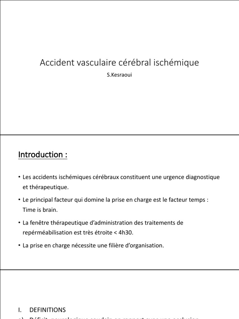 AVC Ischémique : Définitions et Prise en Charge | PDF | Accident ...