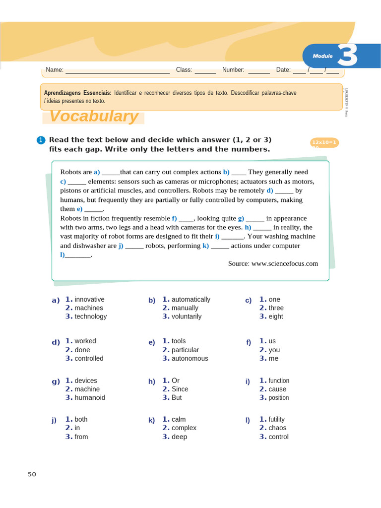 Module 3 - Vocabulary and Grammar | PDF | Robot | Robotics