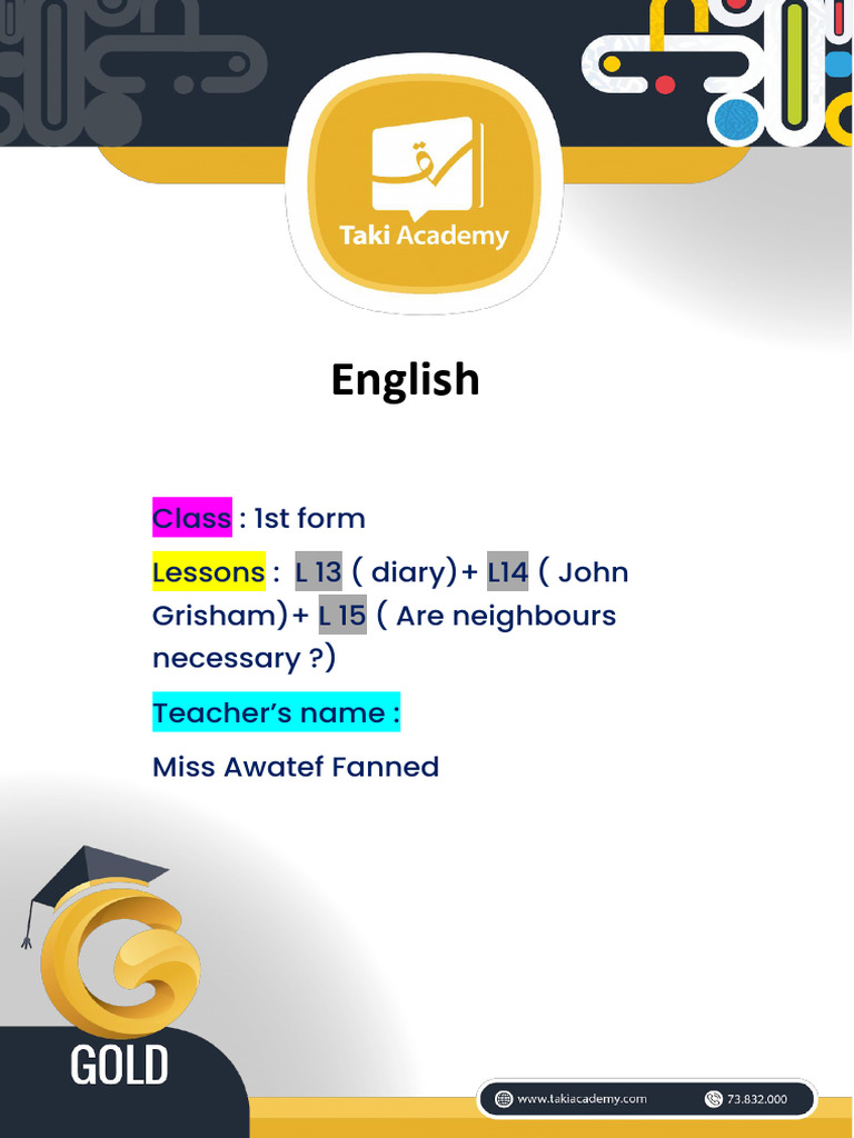 English Lessons for 1st Form Students | PDF | Diary | Thought