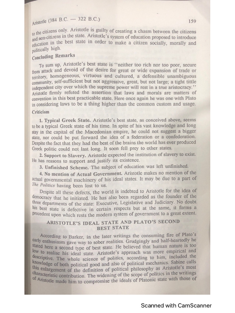 Aristotle - S Ideal State Notes | PDF