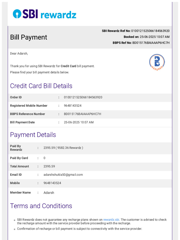 Bill Payment: Credit Card Bill Details | PDF