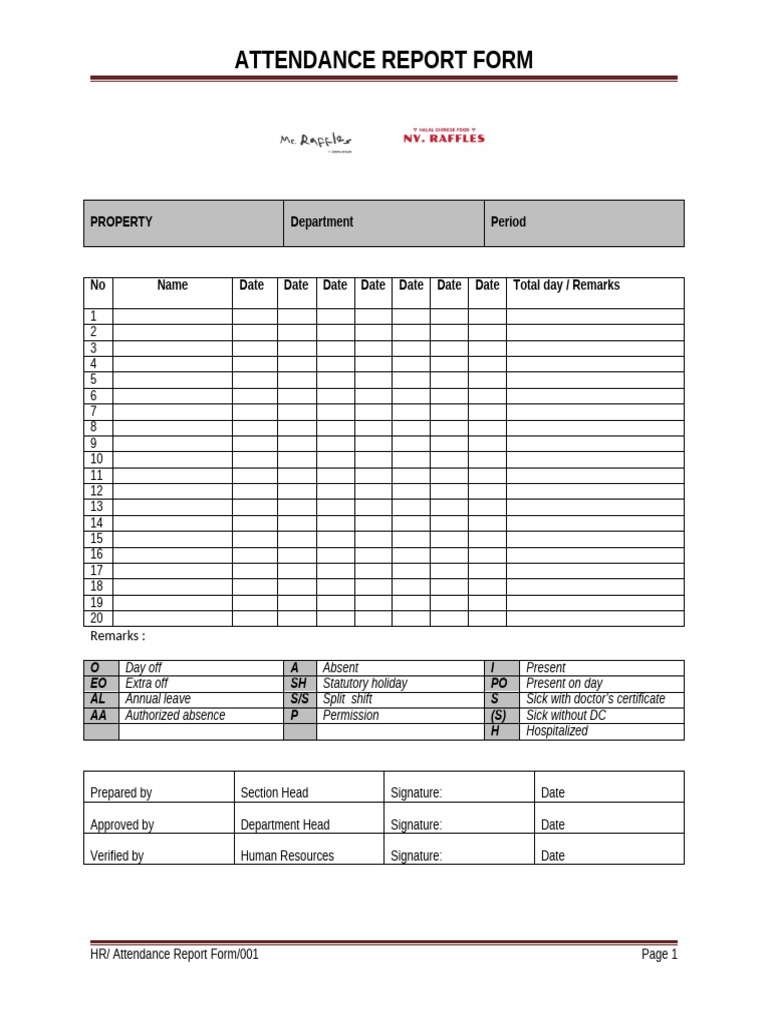 Attendance Report Form Template | PDF