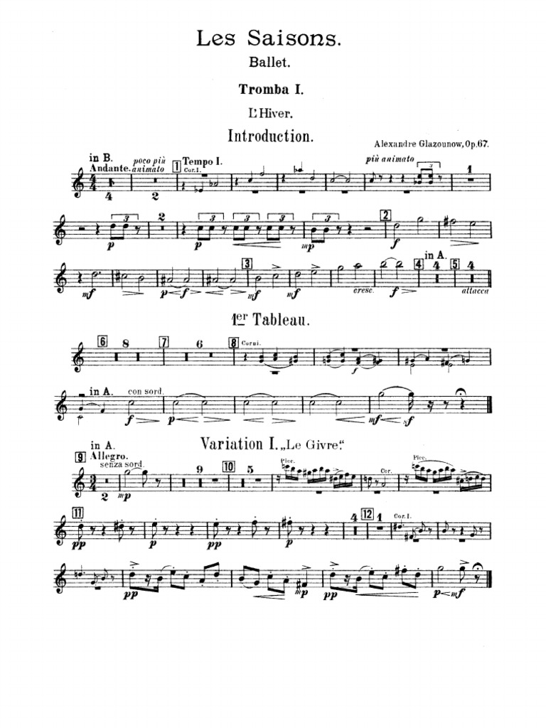 IMSLP695564-PMLP17139-Glazunov The Seasons, Op.67 - Trumpet 1 | PDF