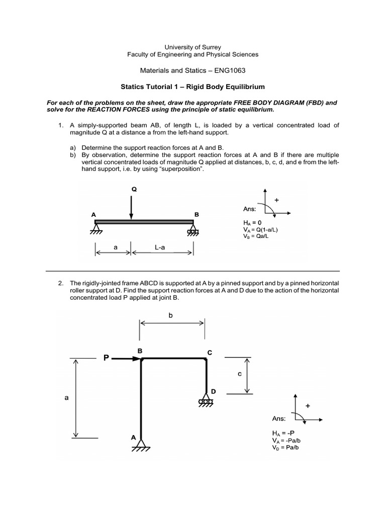 ENG1063 - Tutorial 1 - Rigid Body Equilibrium | PDF