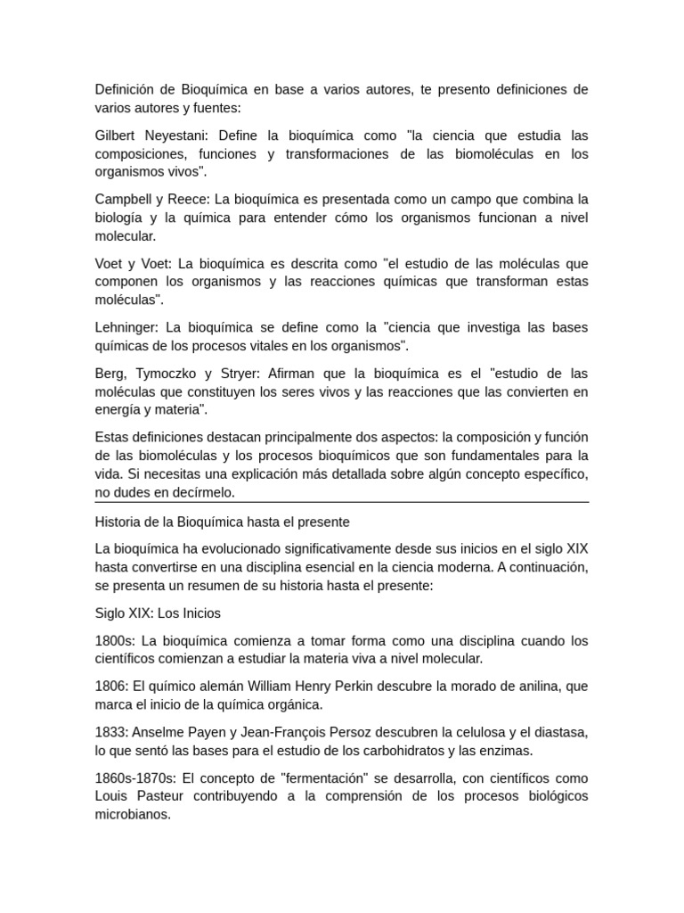Definición y Evolución de la Bioquímica | PDF | Bioquímica | Química