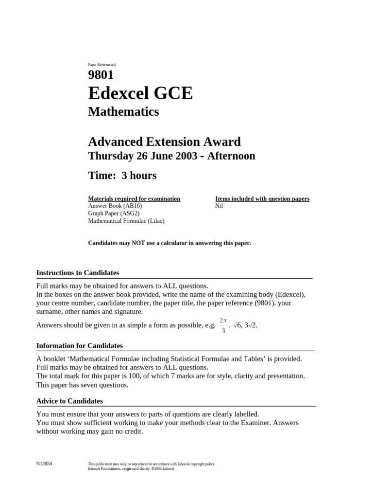 AEA Mathematics June 2003 | PDF | Tangent | Coordinate System