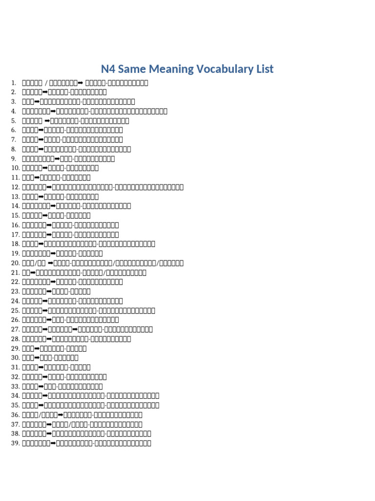 N4 Same Meaning List | PDF
