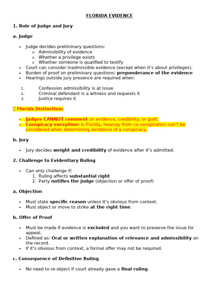 FL Evidence Outline | PDF | Witness Impeachment | Evidence (Law)