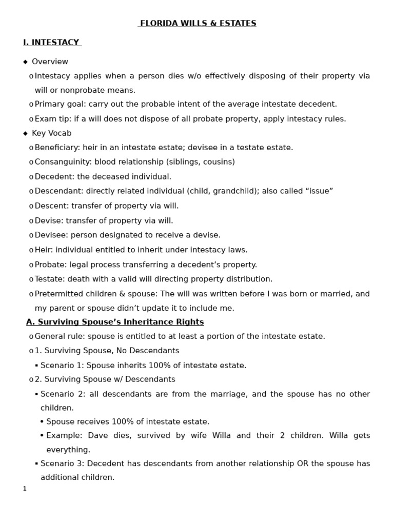 Florida Intestacy Laws Explained | PDF | Will And Testament | Intestacy
