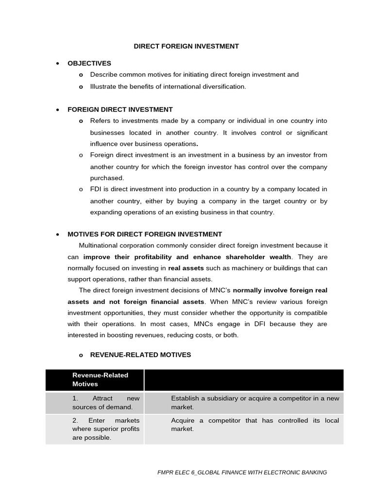 Understanding Direct Foreign Investment | PDF | Foreign Direct ...