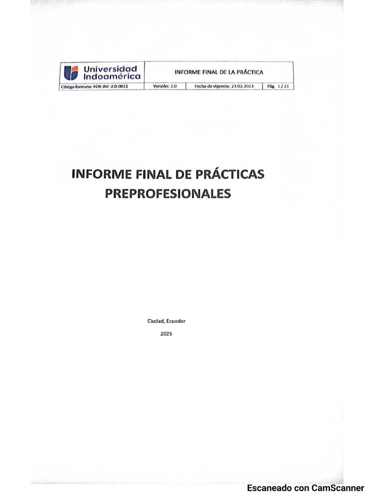 Informe Final - Practicas Preprofesionales 96 Horas | PDF