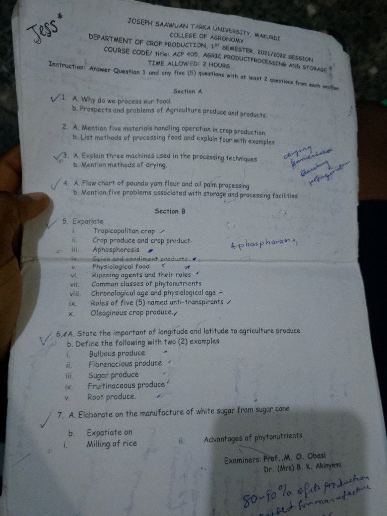 B.agric 400level First Semster P&Q | PDF