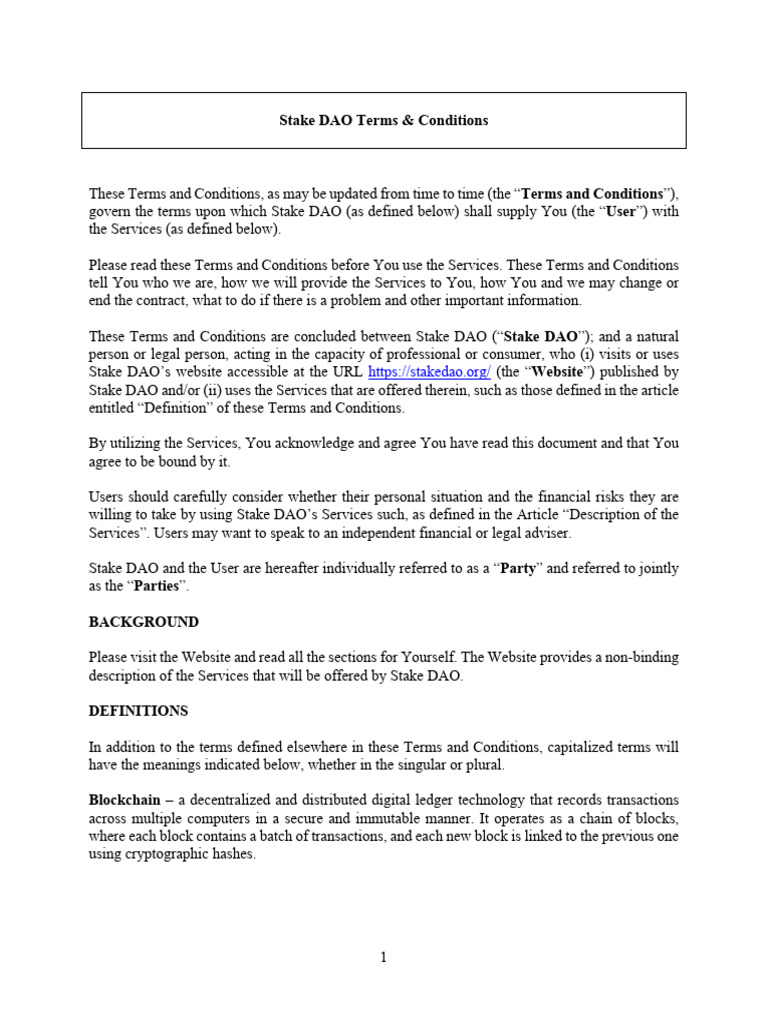 Stake Dao Terms and Conditions | PDF | Office Of Foreign Assets Control | Damages
