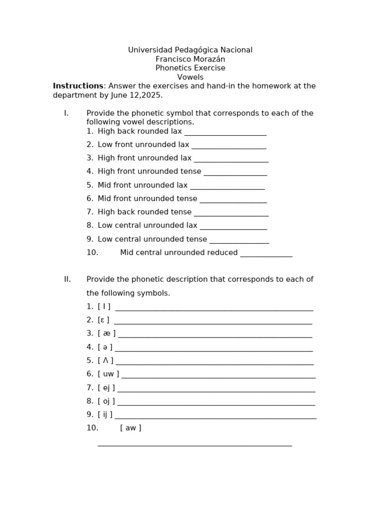 Phonetics Exercise Vowels | PDF
