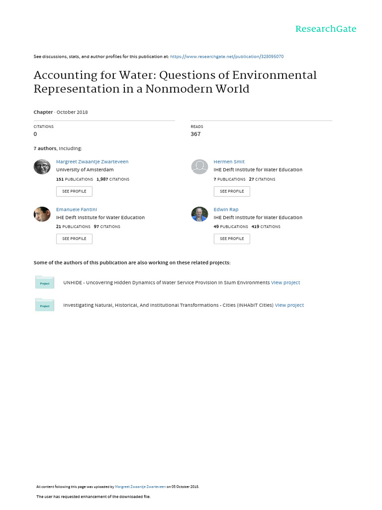 Zwarteveen Et Al. 2018 - Accounting For Water | PDF | Knowledge | Reality