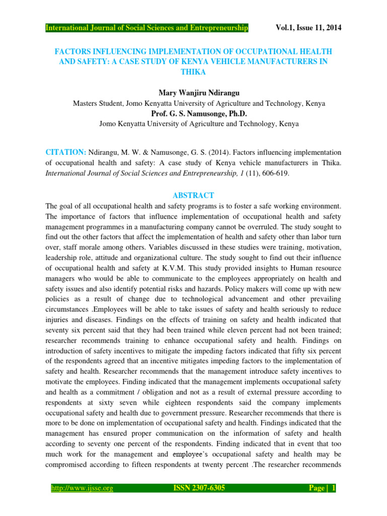 Factors Influencing Safety in Manufacturing | PDF | Occupational Safety ...