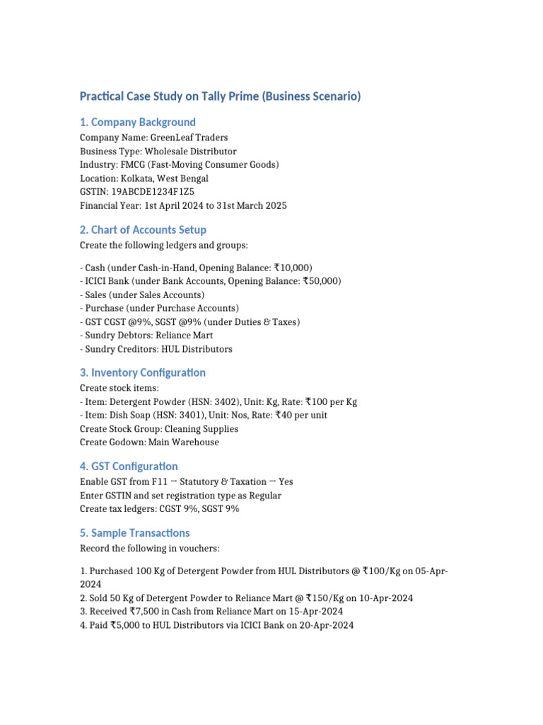 Tally Prime Case Study: GreenLeaf Traders | PDF