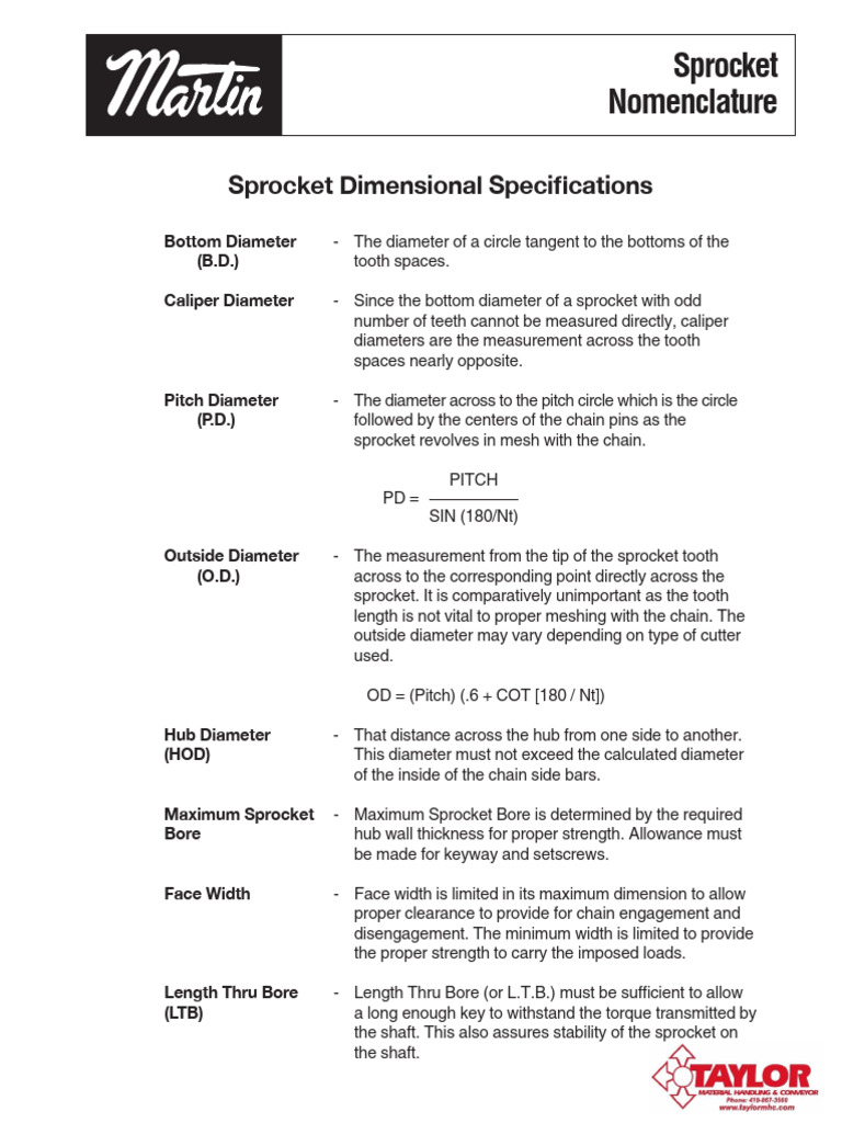 Sprocket Engineering Specifications | PDF