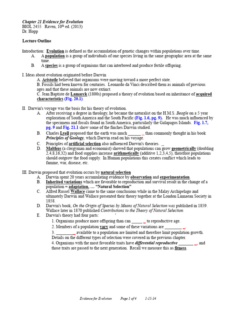 GB2 Ch21 Evidence For Evolution Notes 2014 | PDF | Evolution | Natural ...