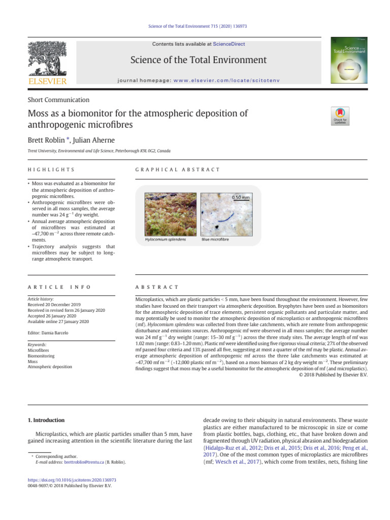 Moss As A Biomonitor For The Atmospheric Deposition of Anthropogenic ...