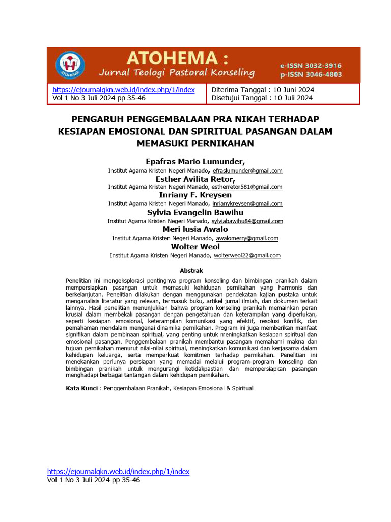 Pengaruh Penggembalaan Pranikah pada Kesiapan Pasangan | PDF