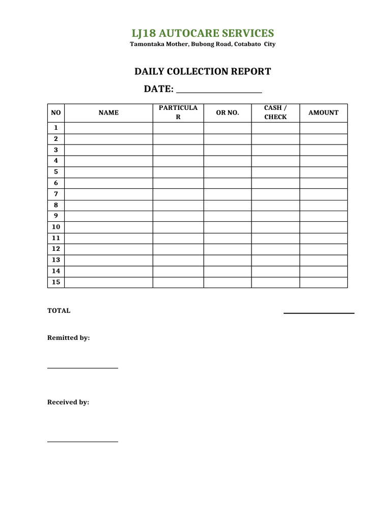 Daily Collection Report Template | PDF