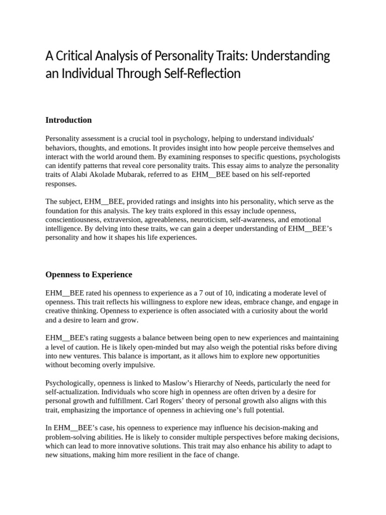 Personality Traits Analysis of EHM__BEE | PDF | Extraversion And ...
