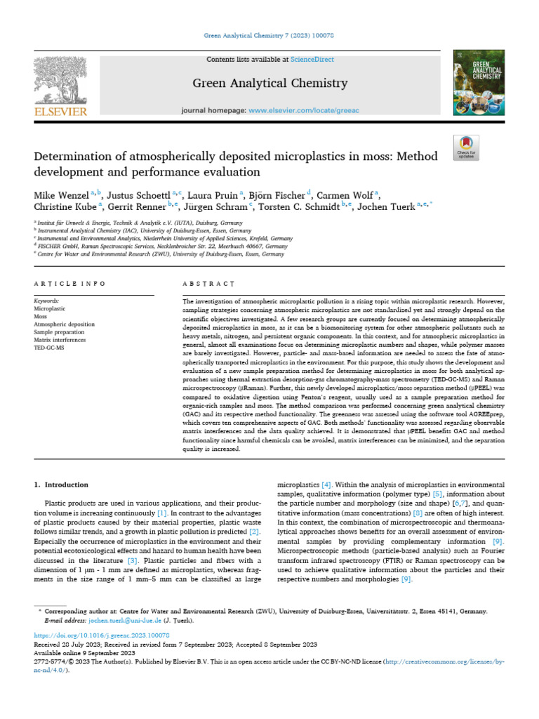 Determination of Atmospherically Deposited Microplastics in Moss Method ...