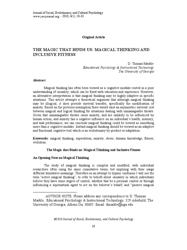 The Magic That Binds Us: Magical Thinking and Inclusive Fitness | PDF ...